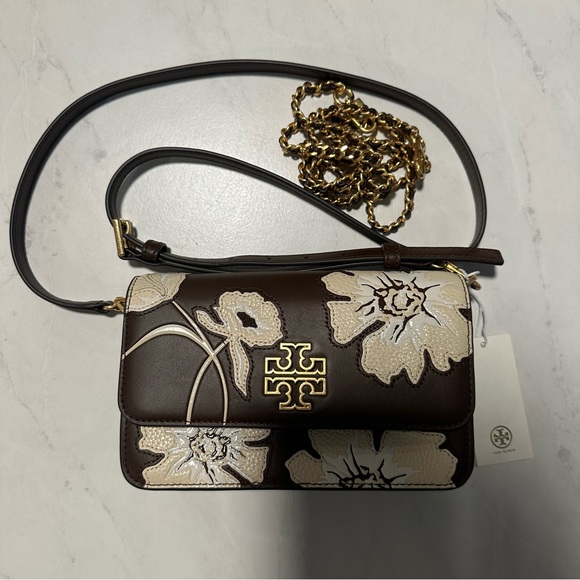 Tory Burch | Bags | Tory Burch Dark Brown And Cream Floral Crossbody ...